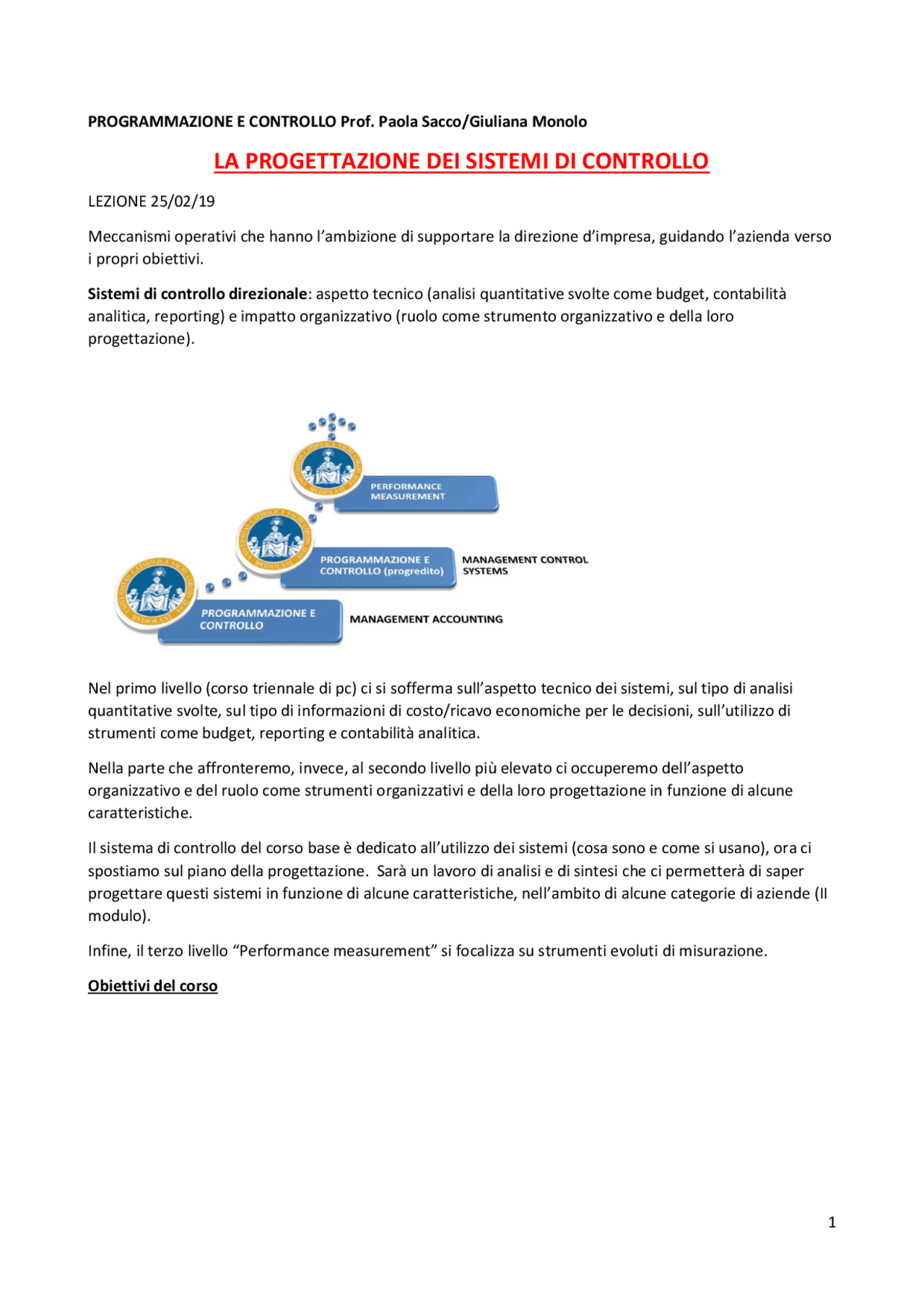 Modulo I Prof Sacco Unicatt Docsity