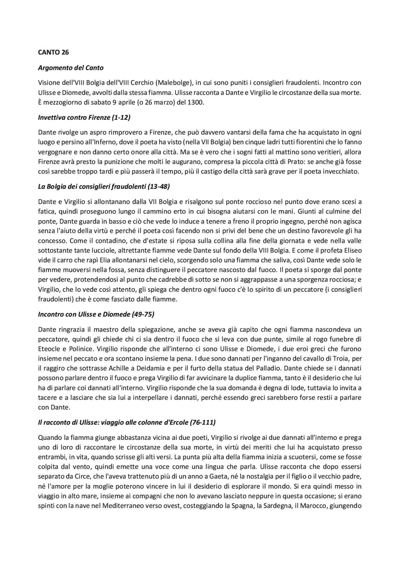 Canto 26 Inferno, Divina Commedia - Docsity