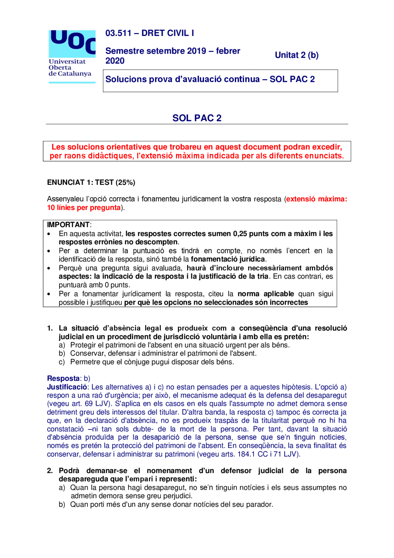 Solucionario Pac 2 Derecho Docsity