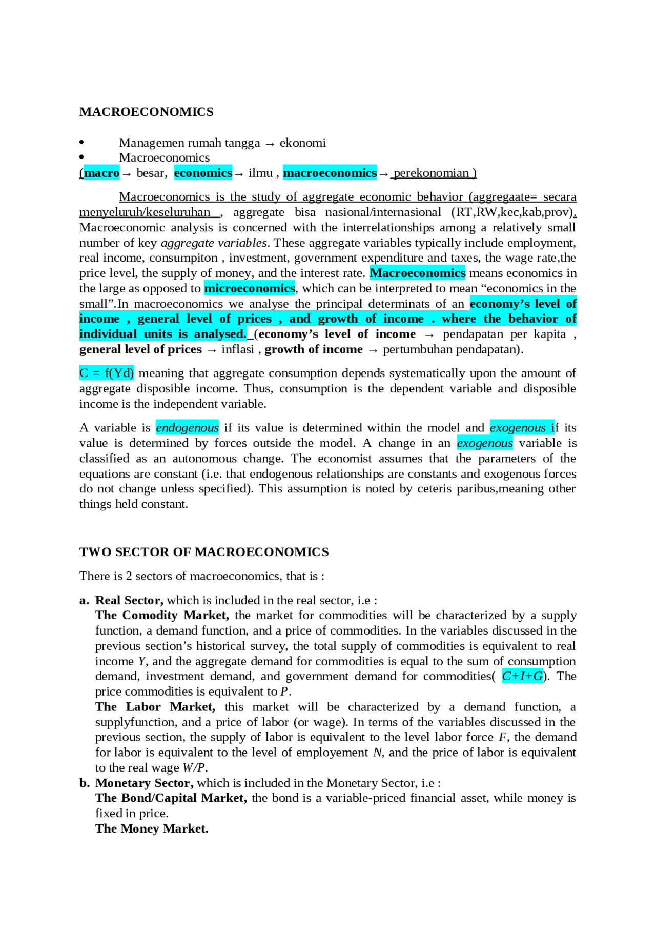 Macroeconomics for economics - Docsity