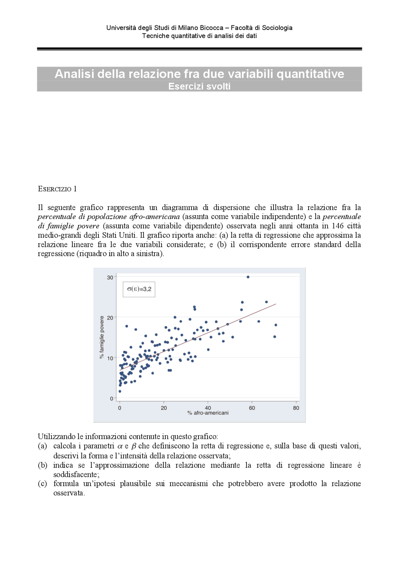 Esercizi Analisi Della Relazione Fra Due Variabili Quantitative Docsity