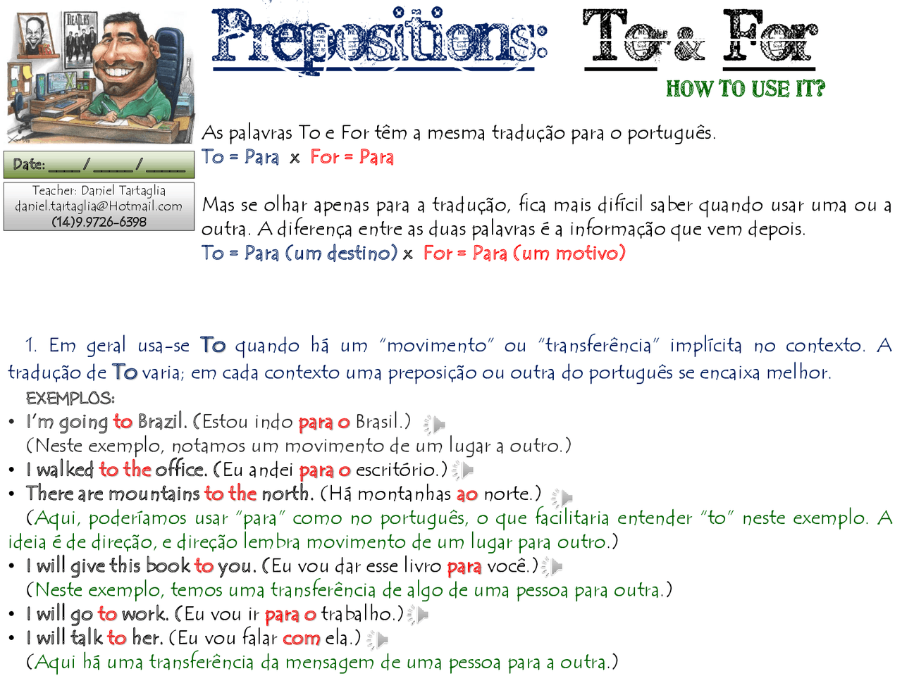 Prepositions: To and For - Docsity