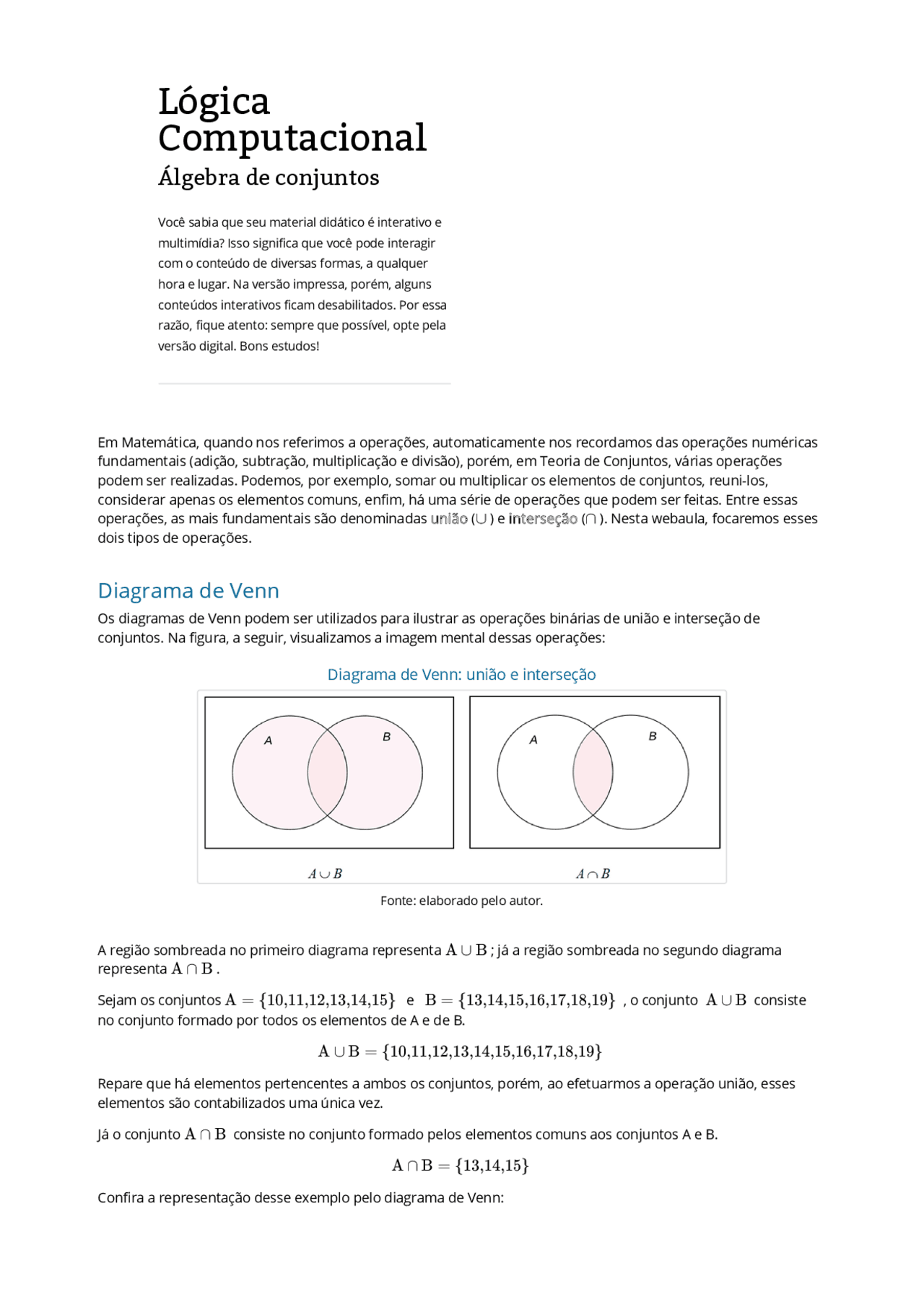 Álgebra dos Conjuntos - Docsity