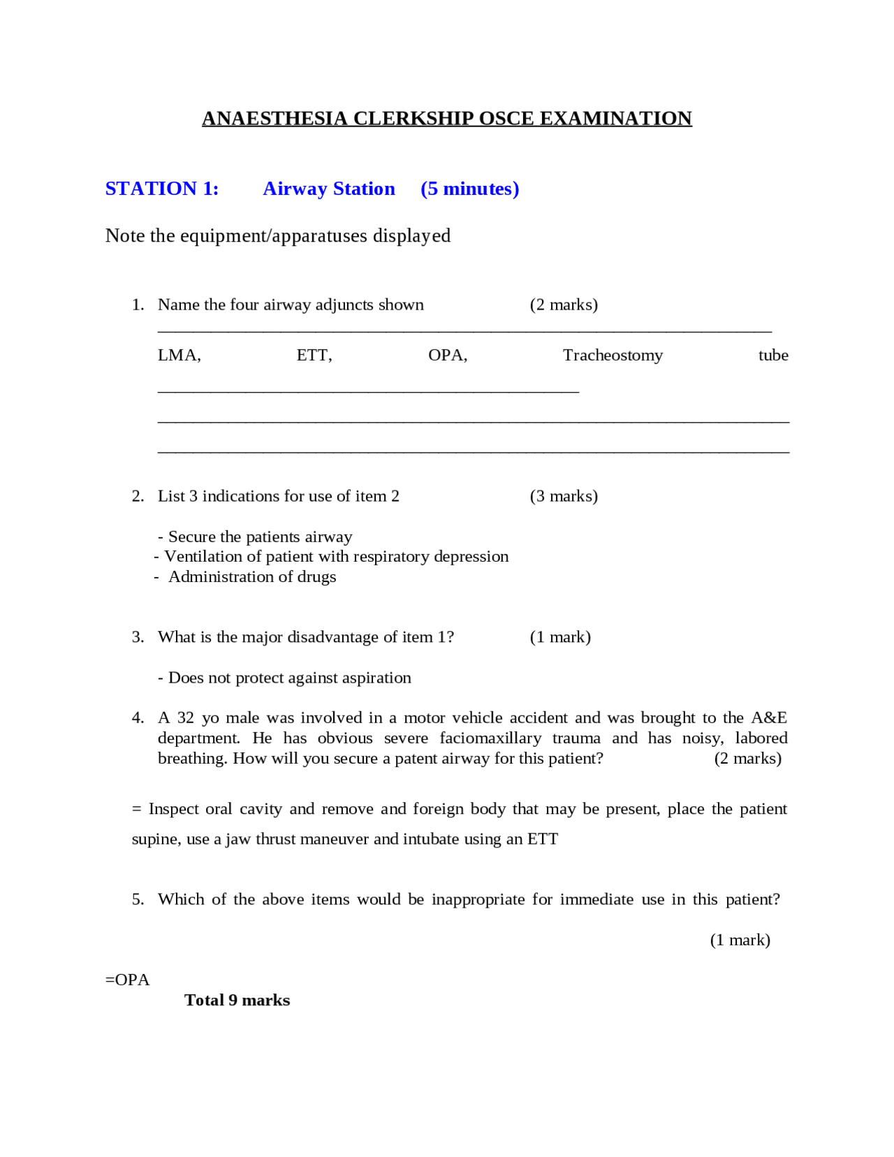 Anesthesia practice questions - Docsity