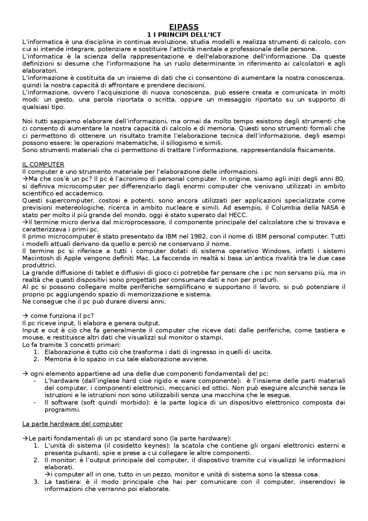 Eipass, Primo modulo - Docsity