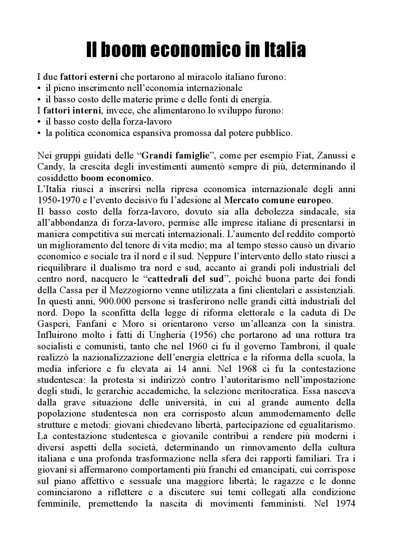 Boom economico in Italia | Appunti di Storia - Docsity