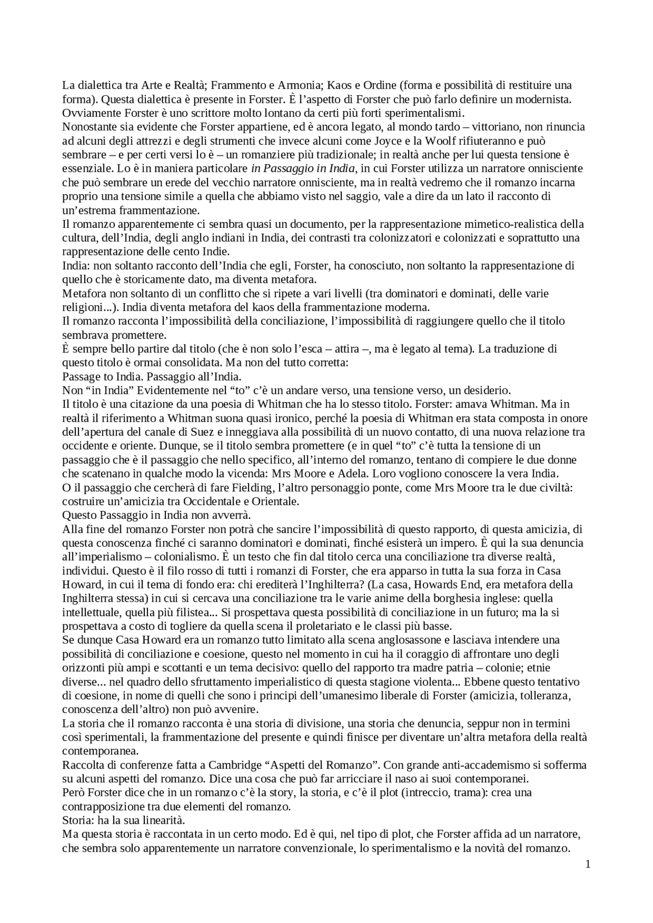 Appunti Passaggio In India Di Foster Docsity
