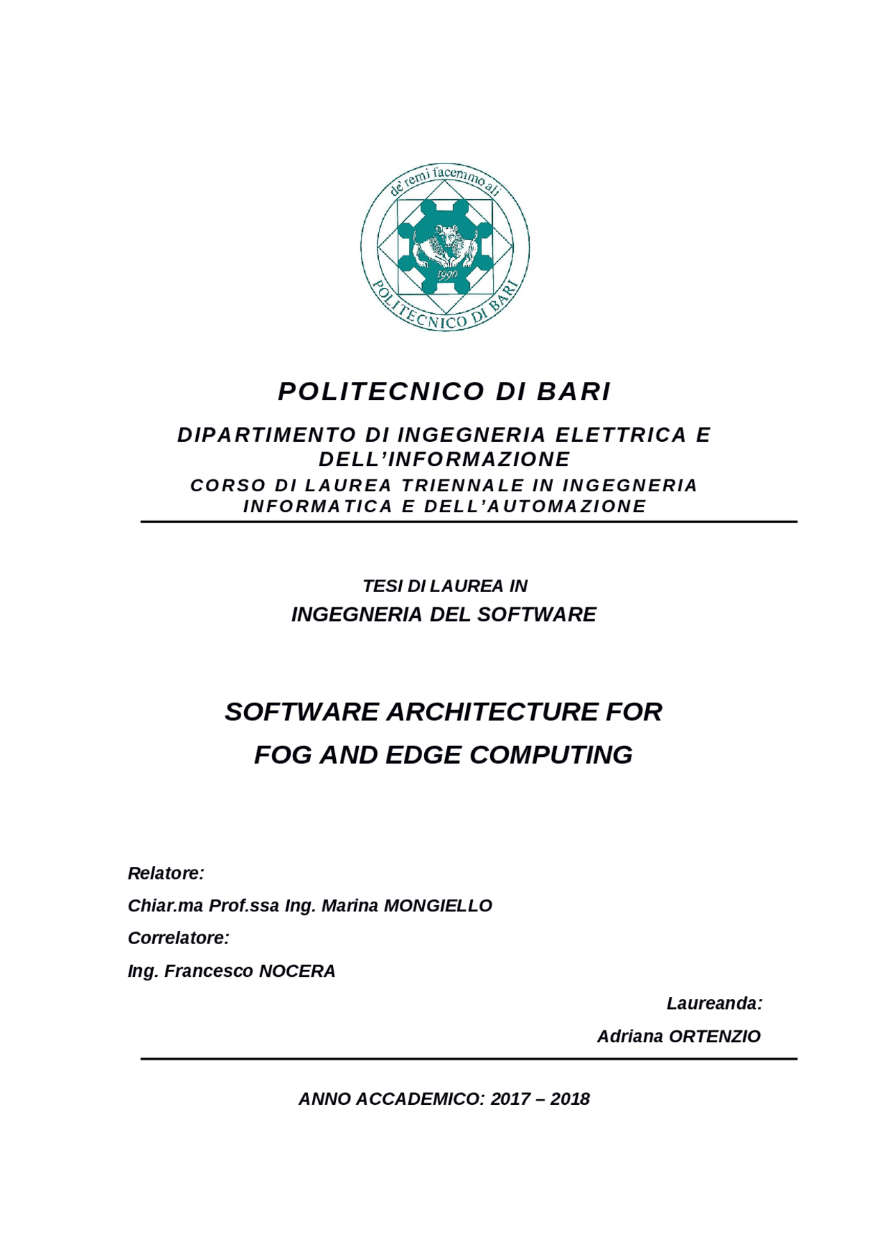 Software architecture for fog and edge computing - Docsity