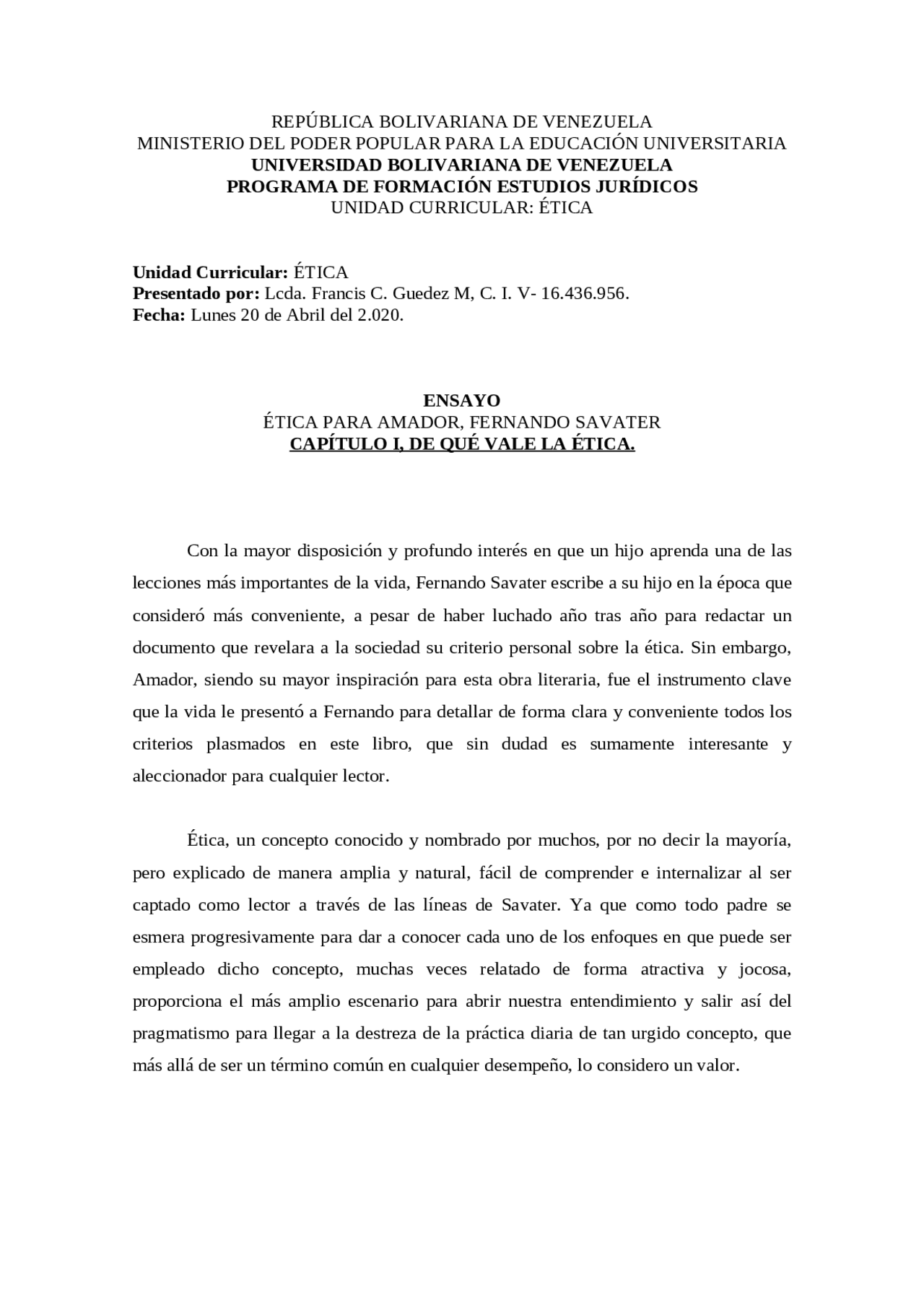 Ensayo Sobre La Etica Lectures De Éthique Docsity