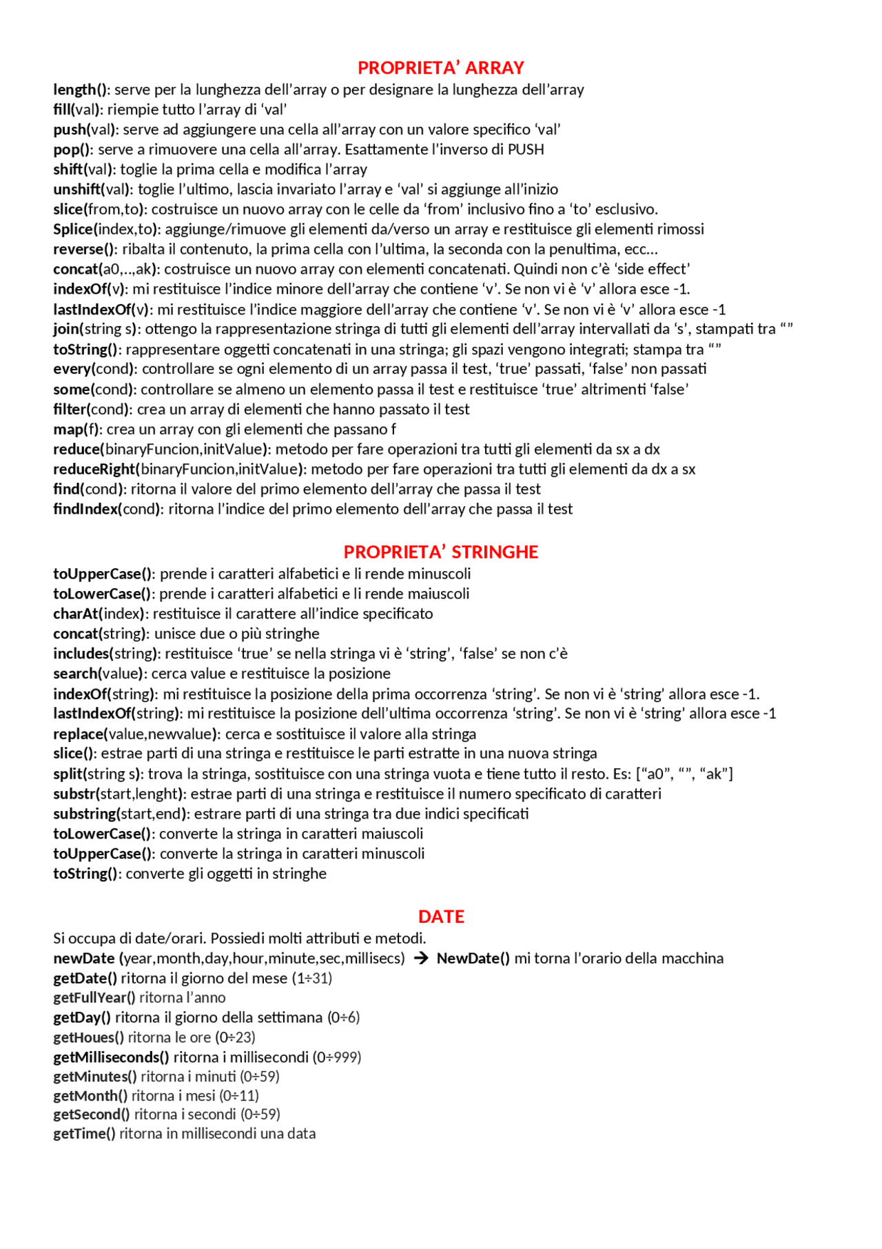 Proprietà Di Javascript Docsity