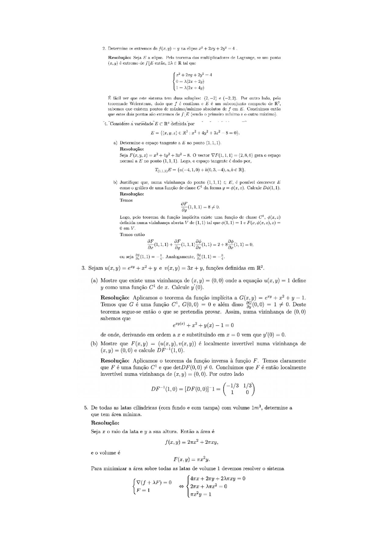 Calculo II Exercícios diversos resolvidos - Docsity