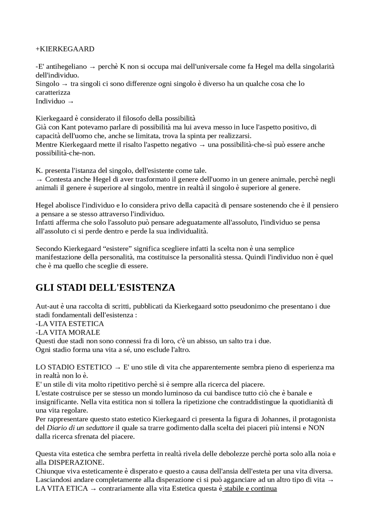 Appunti Su Kierkegarrd Feuerbach E Marx Docsity