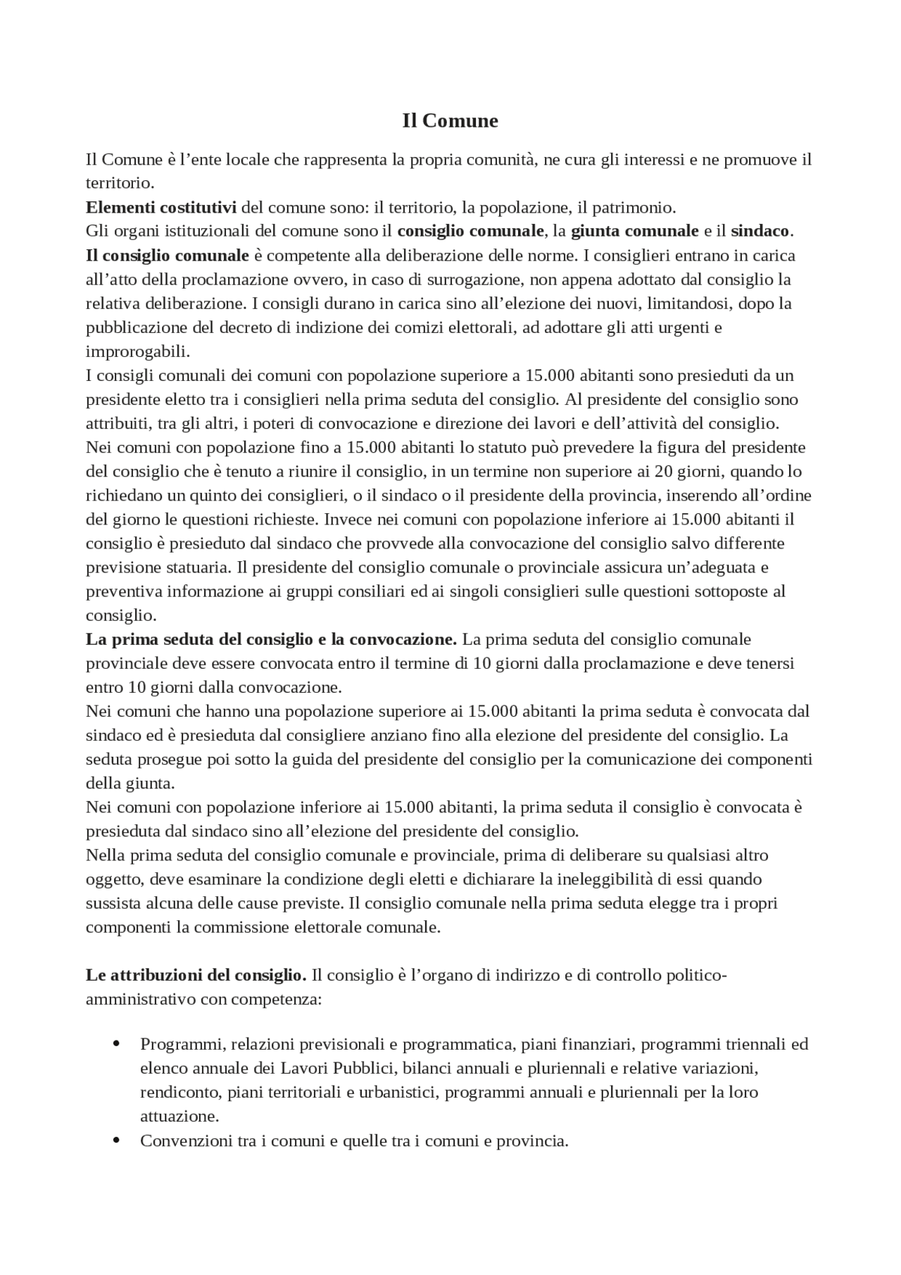 Organizzazione e Organi del Comune: Sindaco; Giunta comunale; Consiglio ...