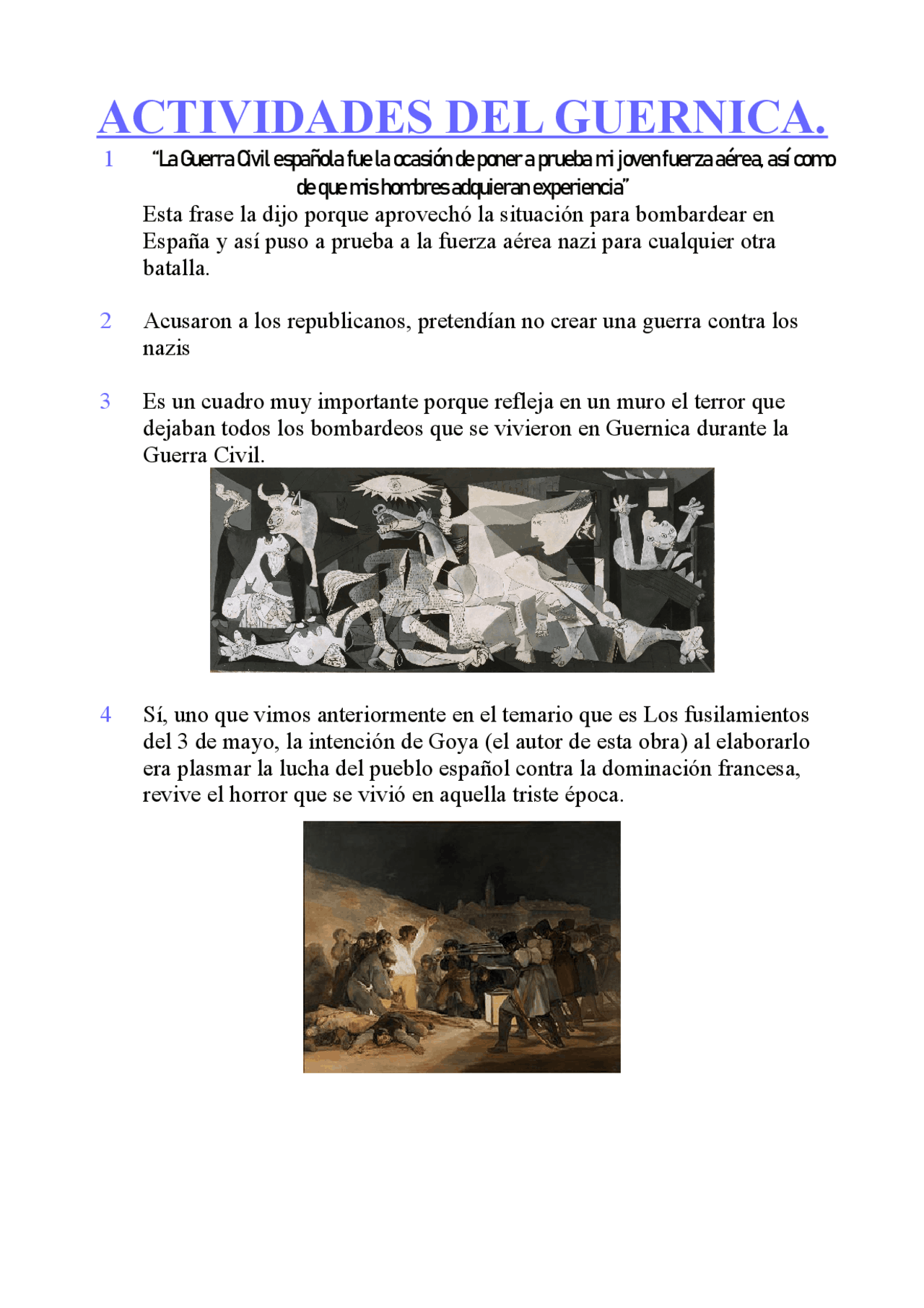 ACTIVIDADES RESUELTAS SOBRE EL GUERNICA | Ejercicios de Historia de ...