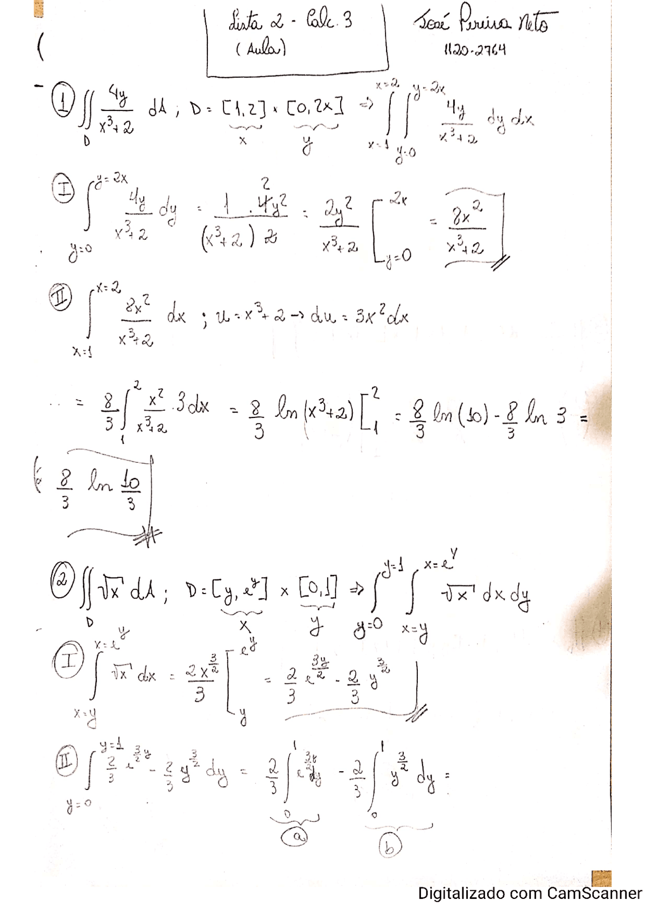 Cálculo 3 - integrais múltiplas - resolução | Exercícios Cálculo | Docsity