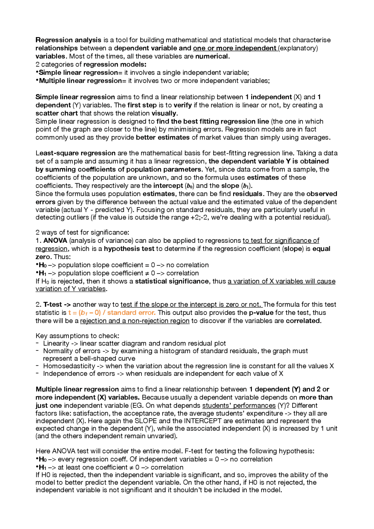 Regression analysis focus - Docsity
