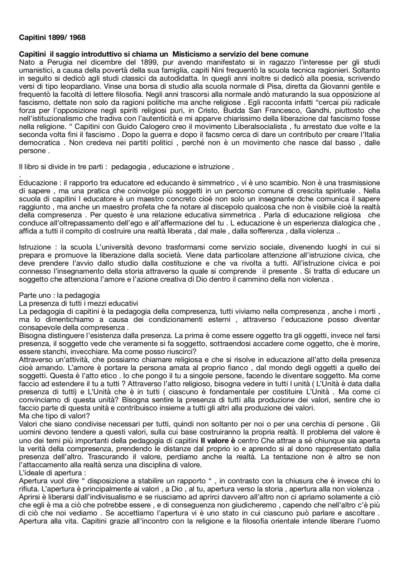 Riassunto Del Libro Di Capitini Educazione E Non Violenza Docsity
