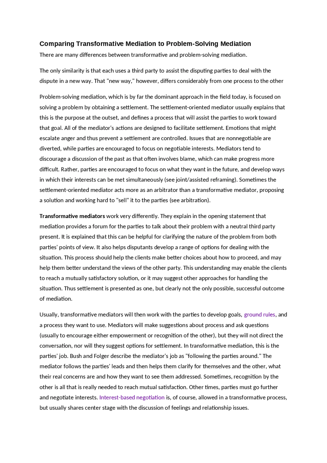 Transformative mediation - Docsity