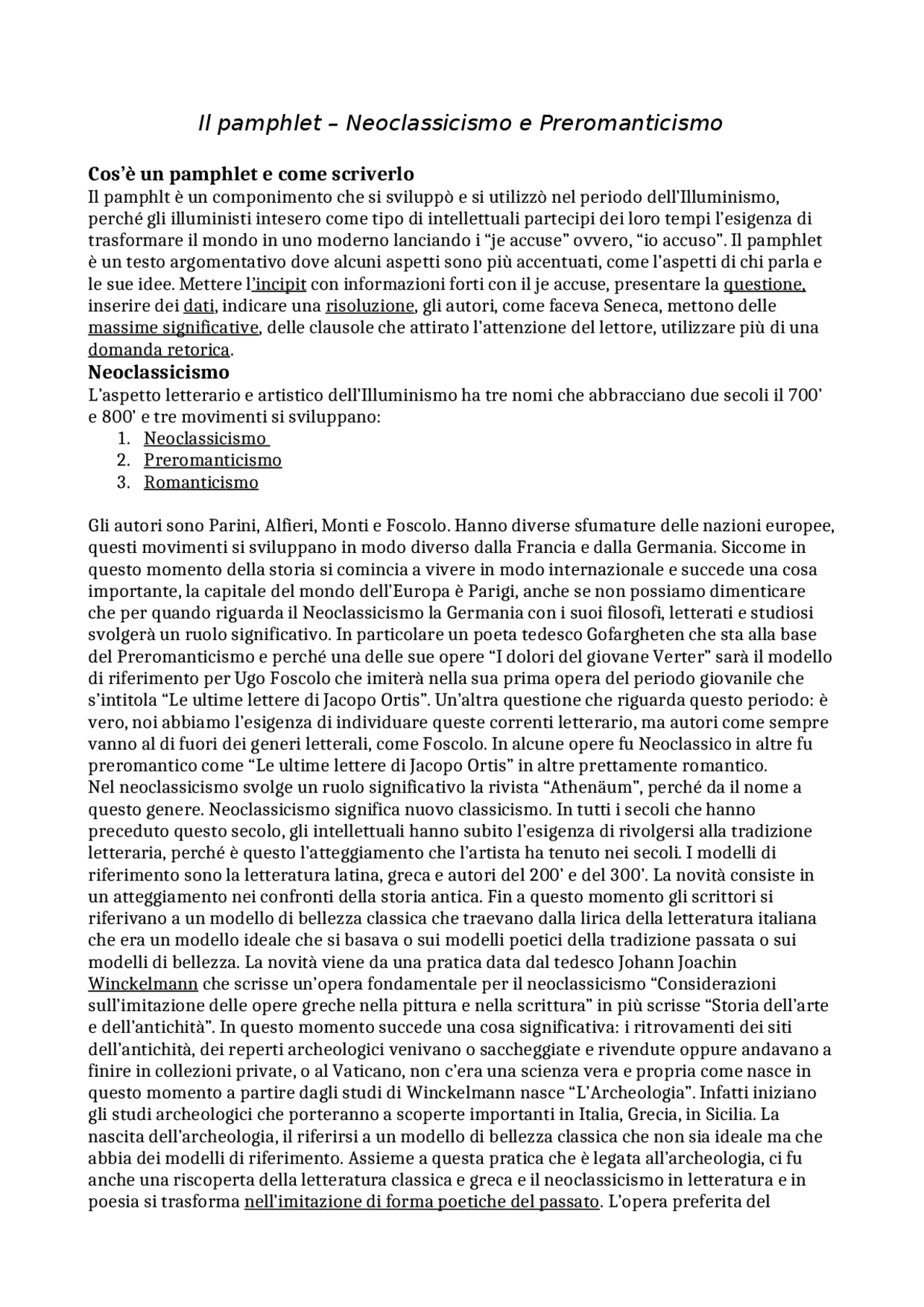 Neoclassicismo E Preromanticismo Docsity