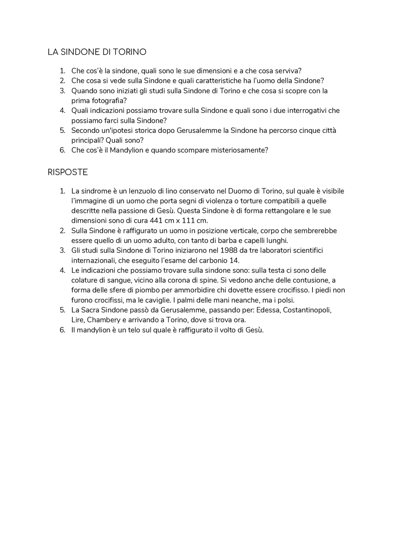 La Sindone di Torino - Docsity