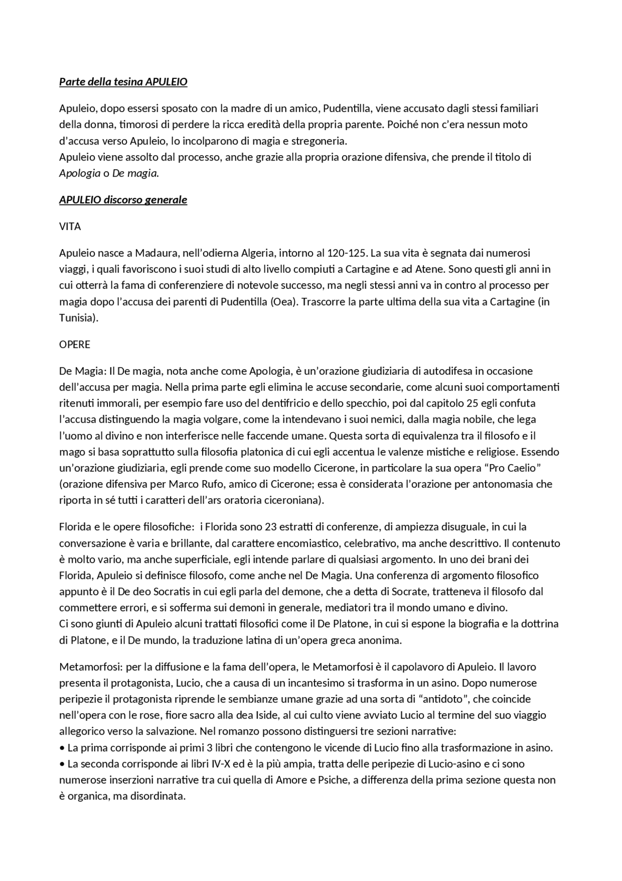 Discorso Generale Su Apuleio Docsity