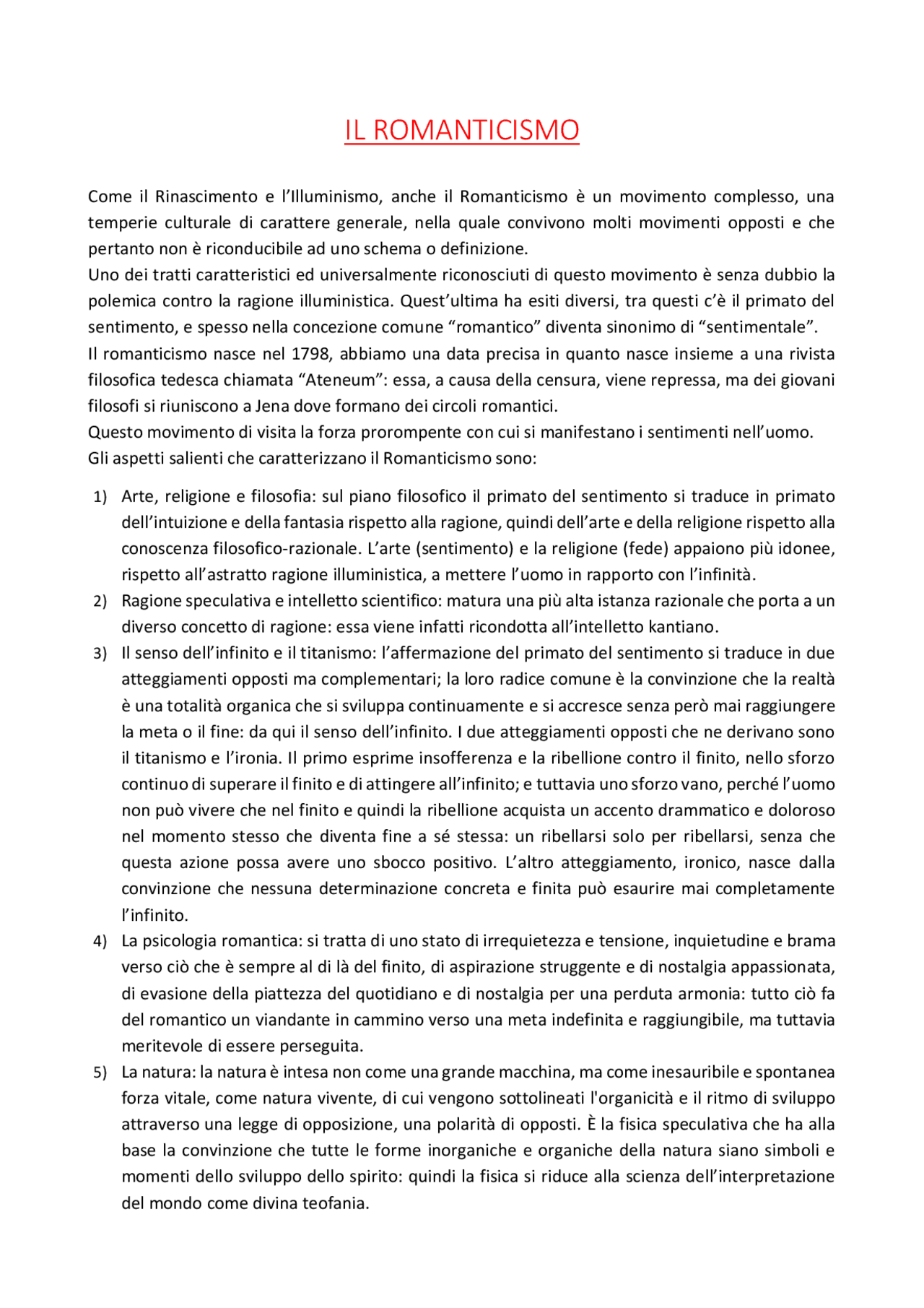 Appunti sul romanticismo - Docsity