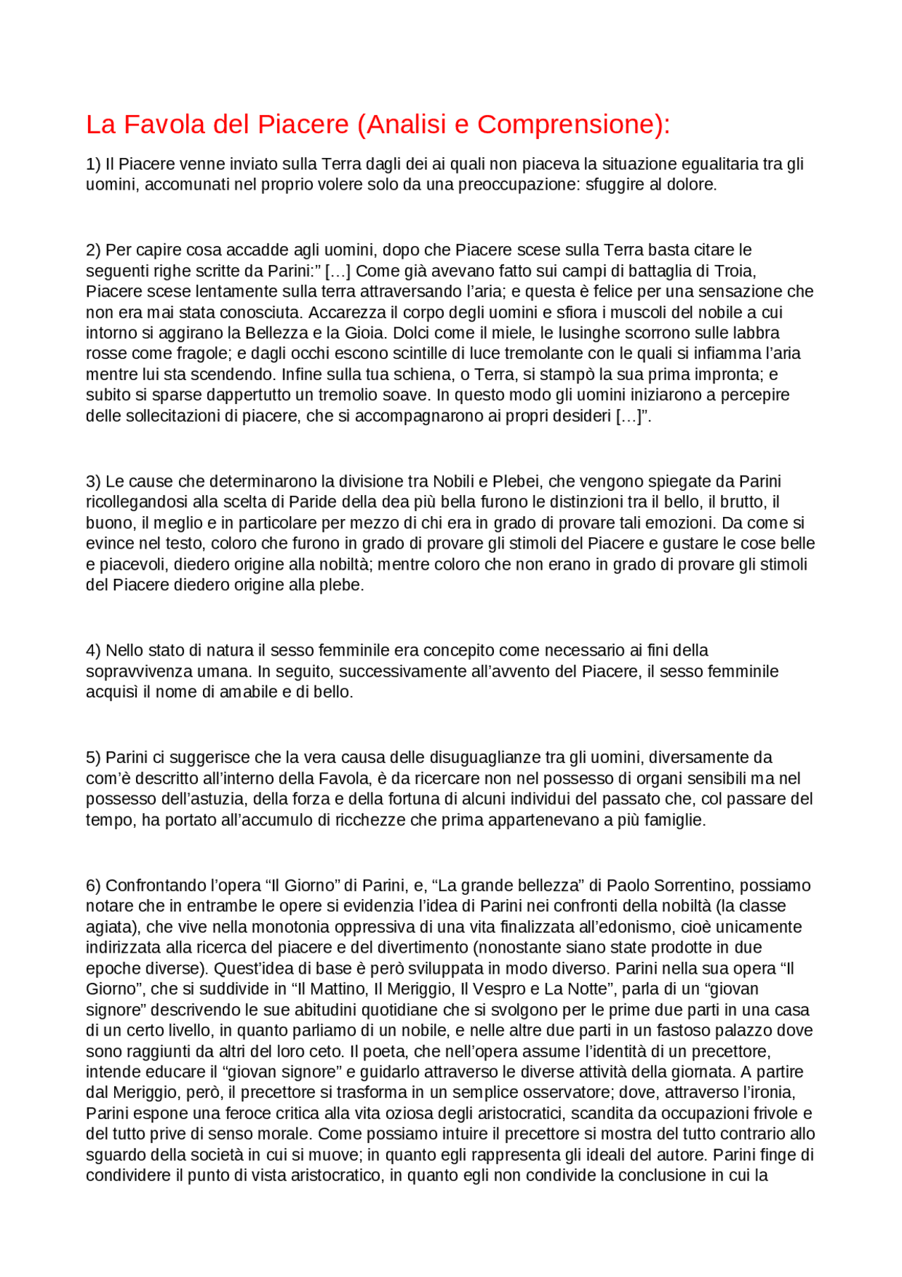 Parini La Favola Del Piacere Docsity