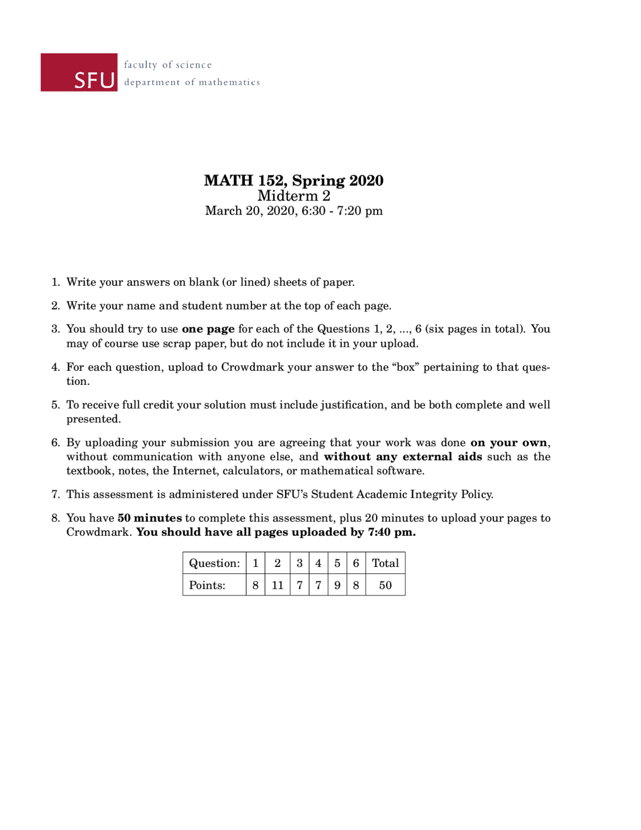 Calc 2 Final Exam of Calc 2 - Docsity