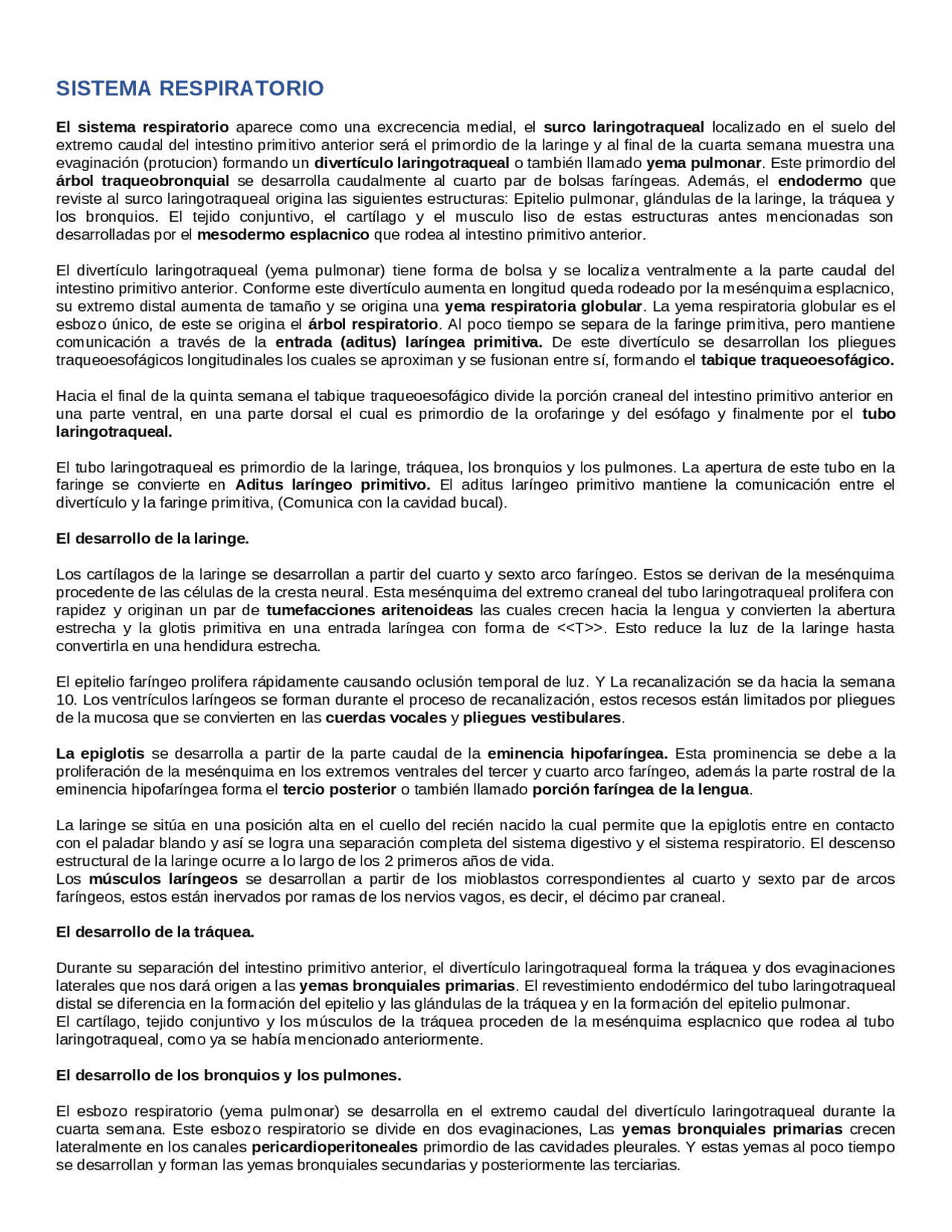 Embriologia Sistema Respiratorio Resúmenes De Histología Docsity