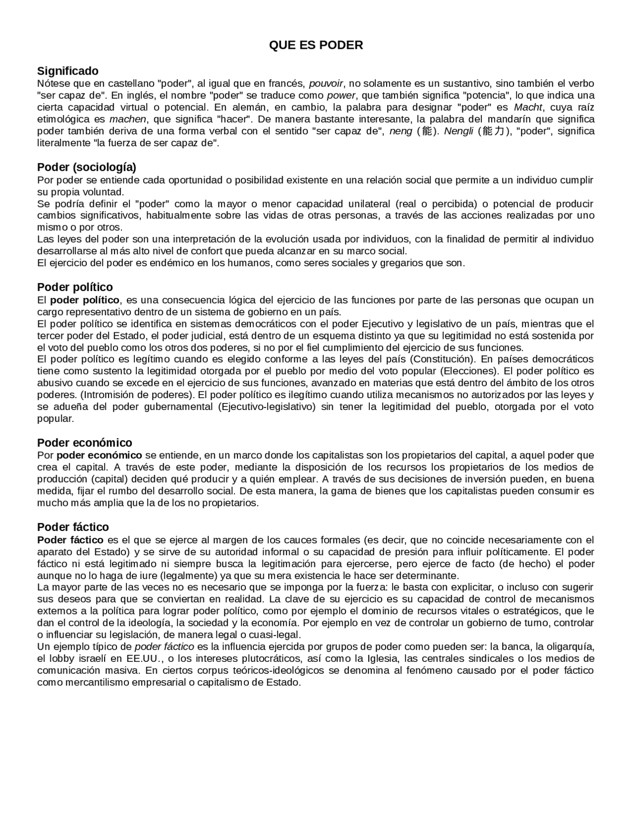 Que es poder - Docsity