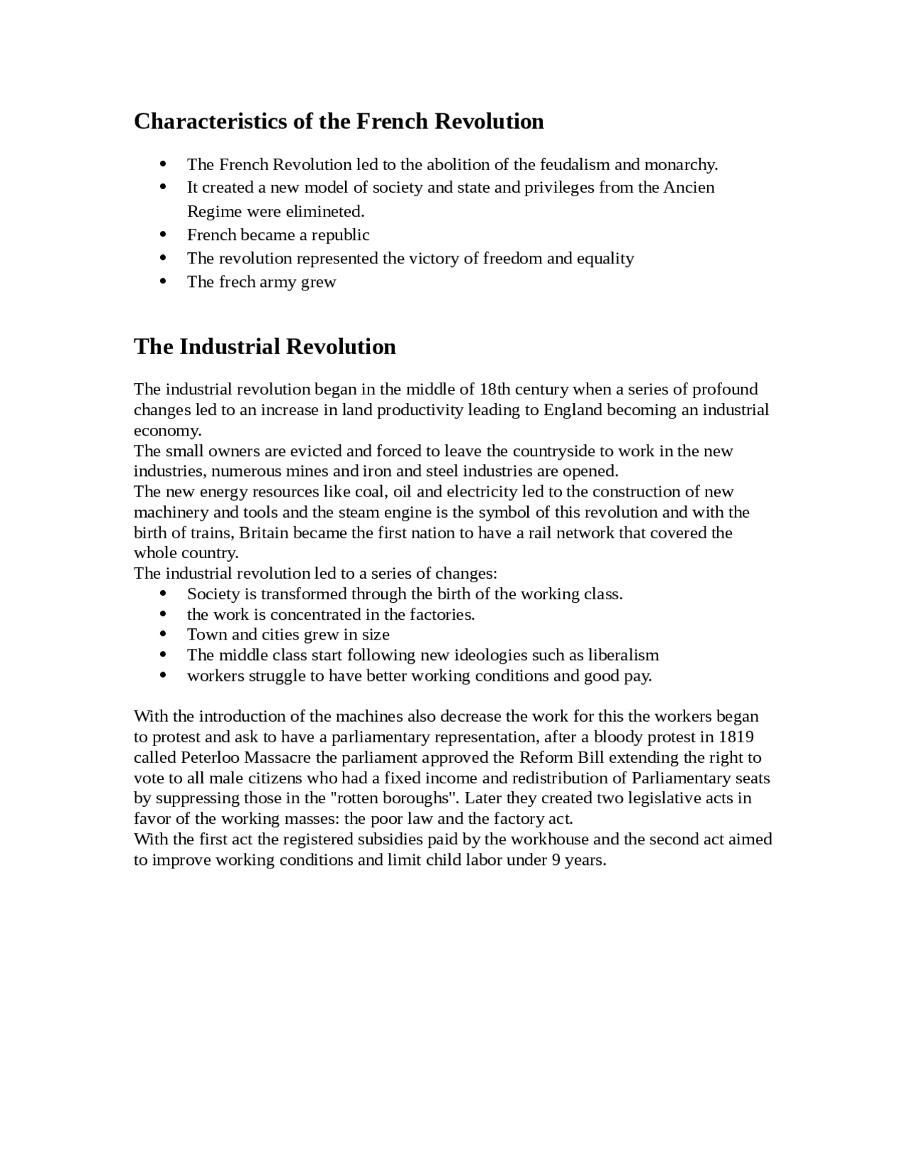 FRENCH REVOLUTION AND INDUSTRIAL REVOLUTION - Docsity