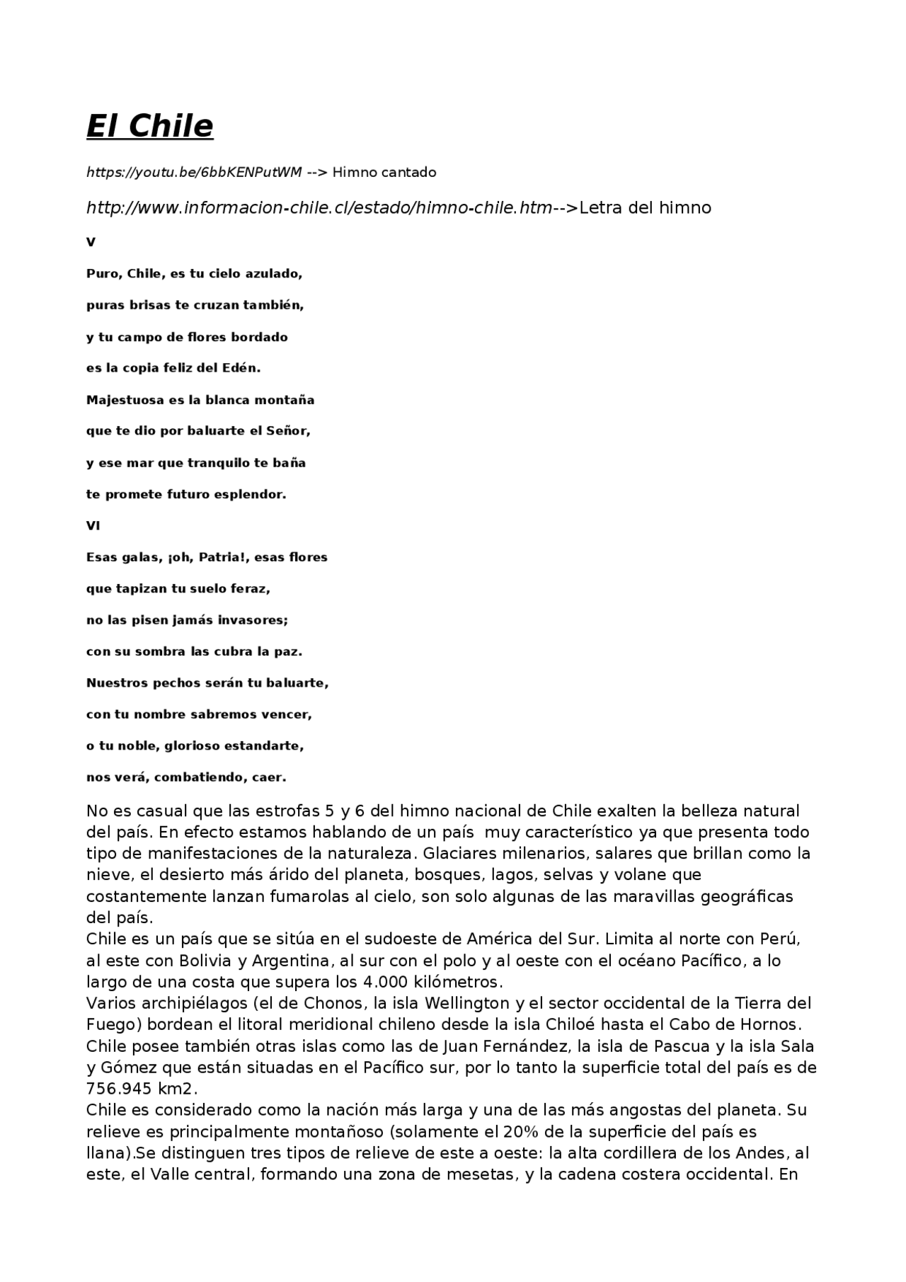 Geografia de chile, espanol - Docsity