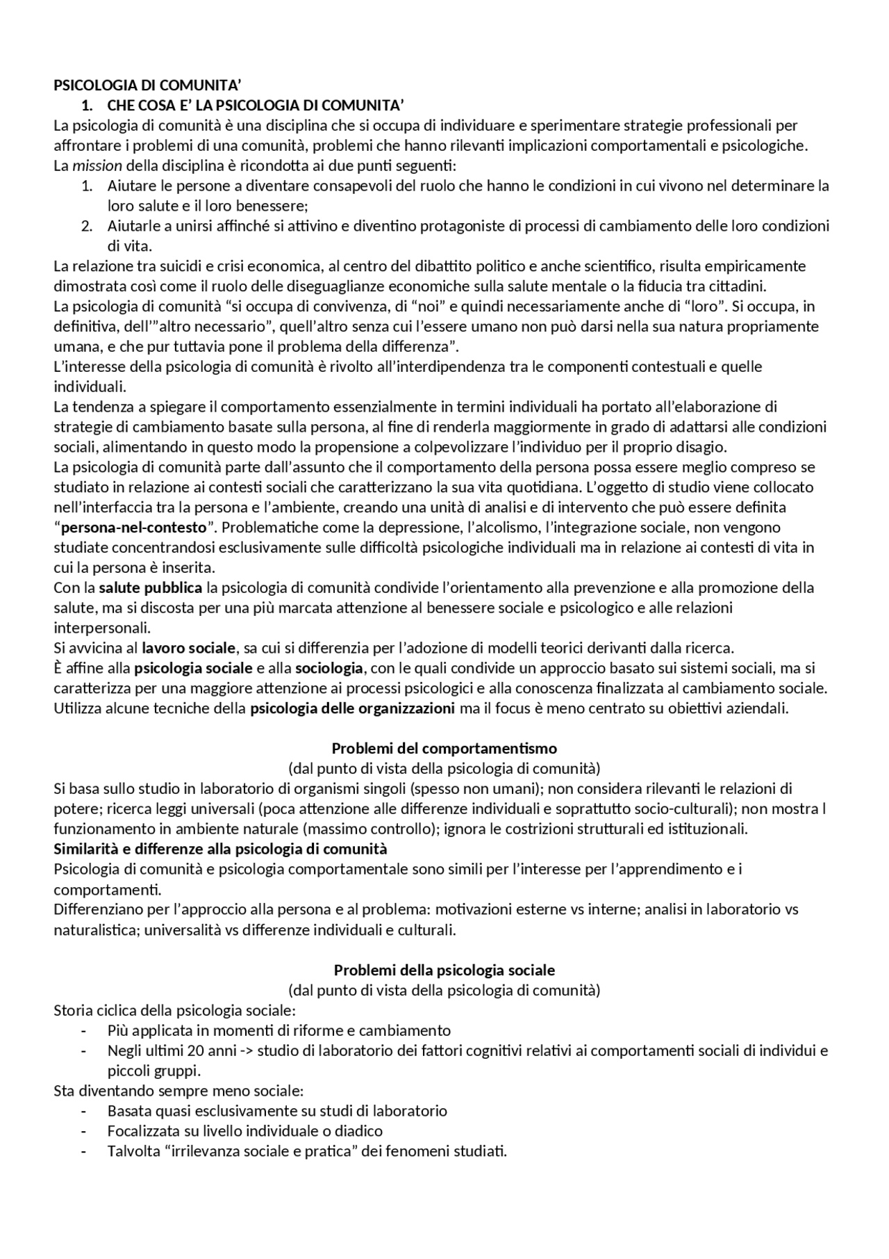 Psicologia di Comunità, docente Alessio Vieno | Appunti di Psicologia ...