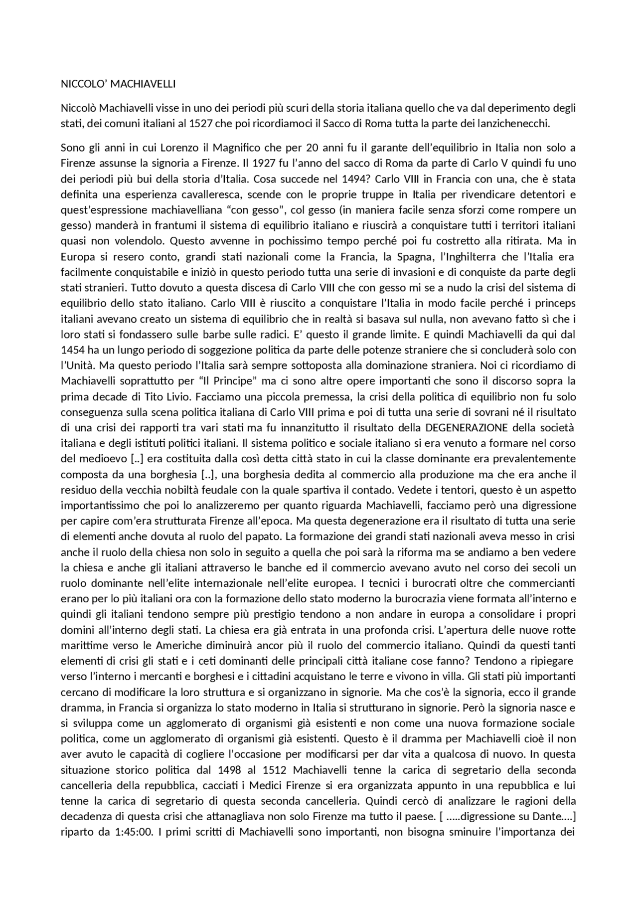 Riassunto Machiavelli Docsity