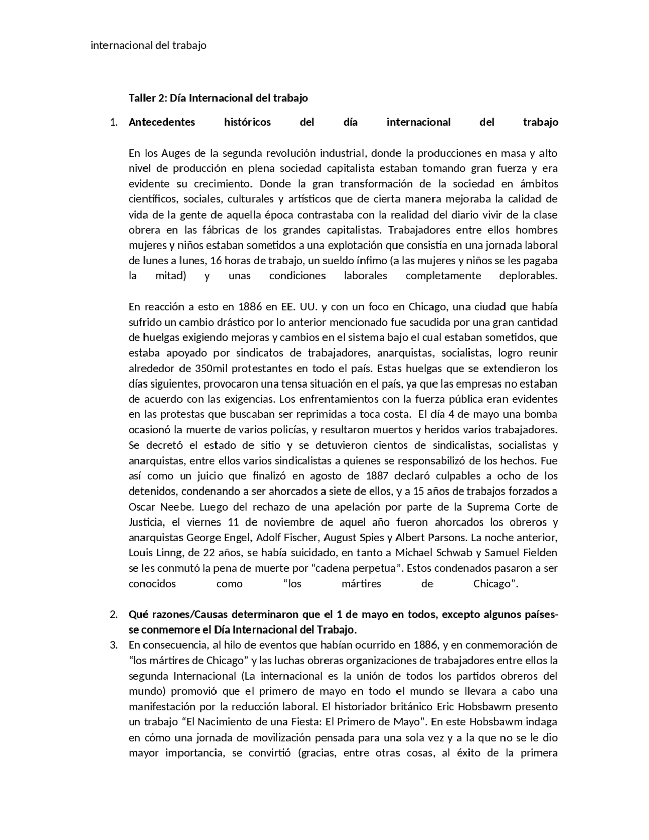 Dia internacional del trabajo - Docsity