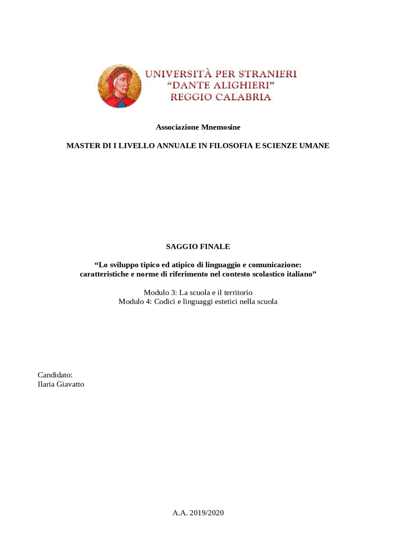 Saggio Master Filosofia E Scienze Umane Mnemosine Tesi Di Laurea Di