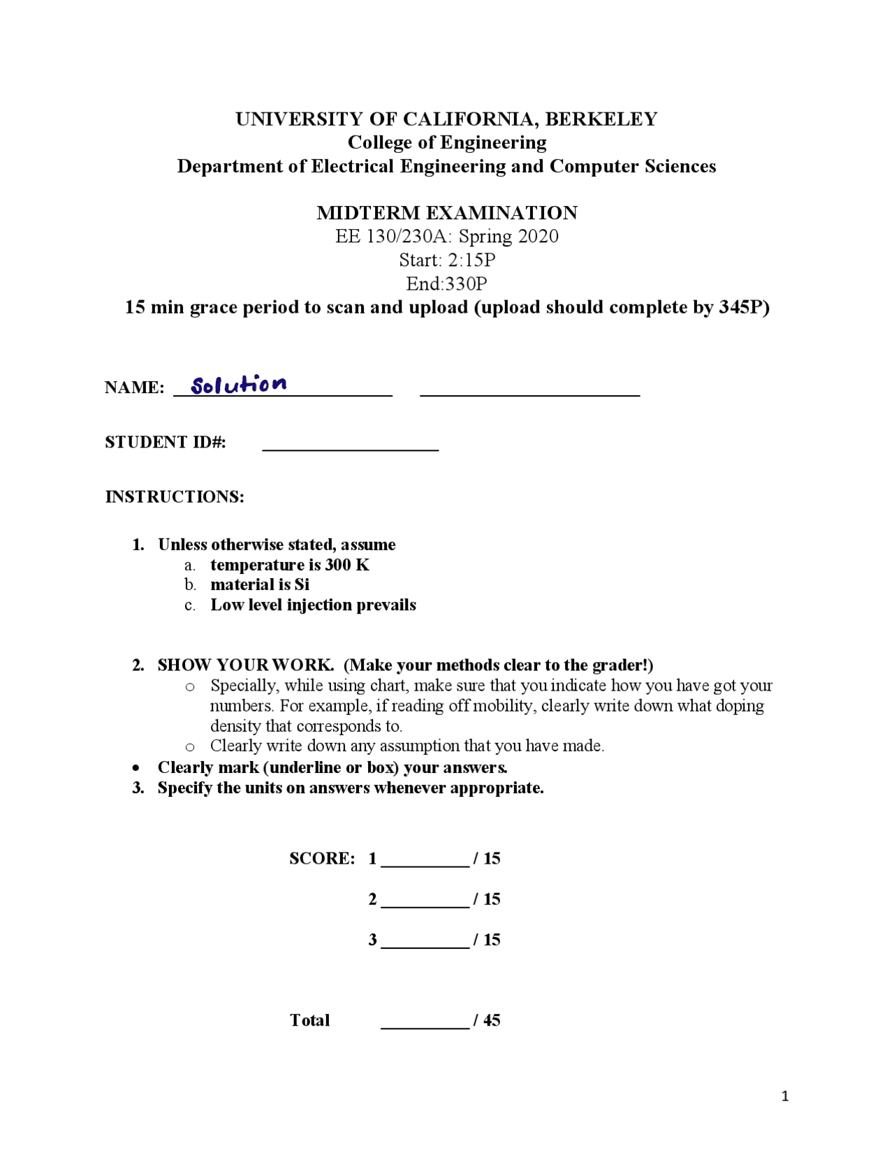 Midterm 2 Solution (EE 130/230A) - Docsity