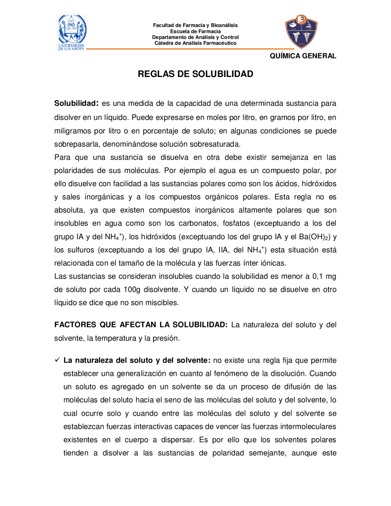 Reglas De Solubilidad