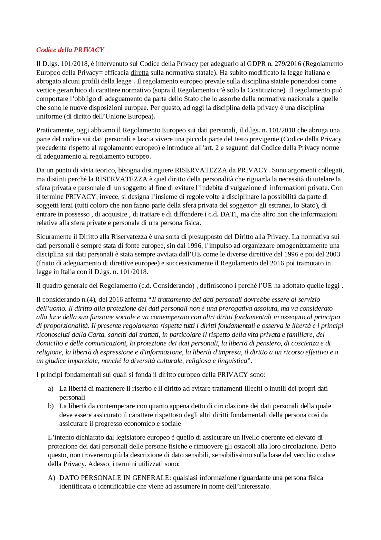 Codice Della Privacy Docsity