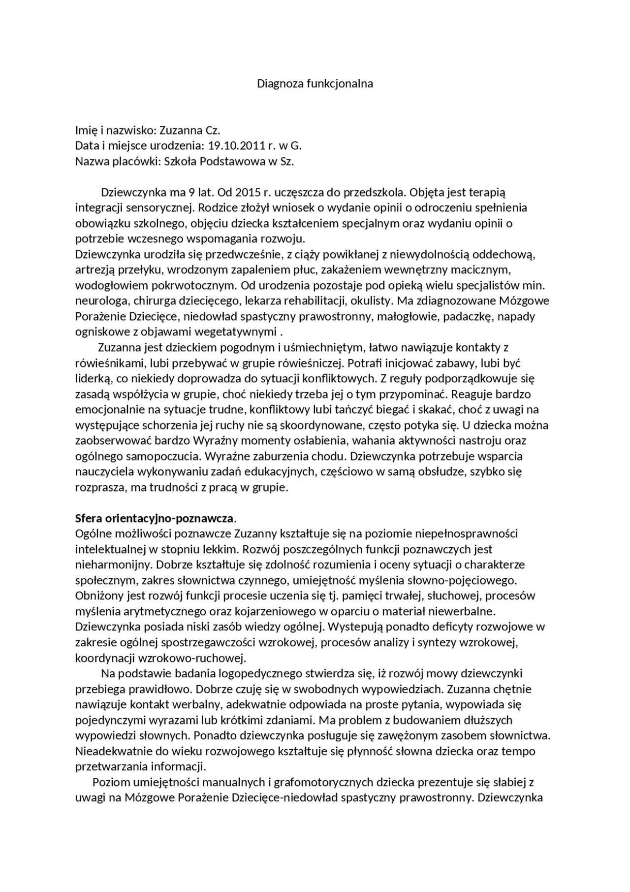 Diagnoza funkcjonalna dziecka - Docsity Diagnoza funkcjonalna dziecka - Docsity