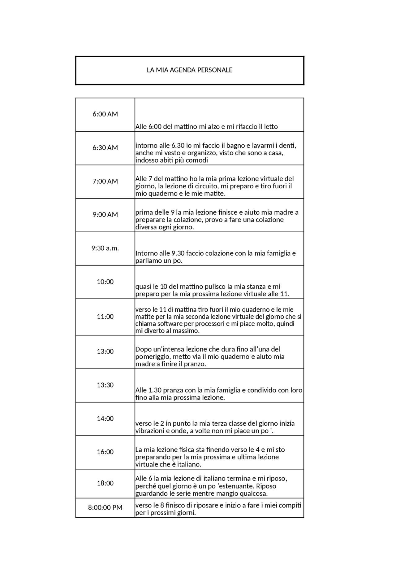 Agenda italiano ejercicio - Docsity