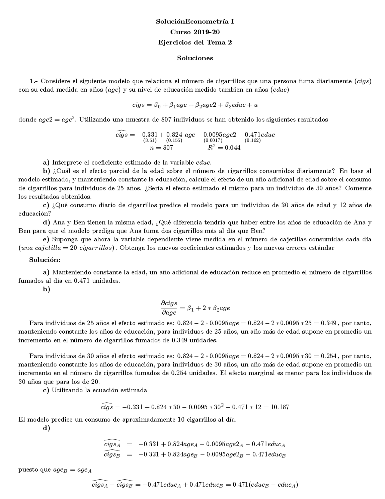 Ejercicios Tema 2 Resueltos Ejercicios De Econometría Docsity