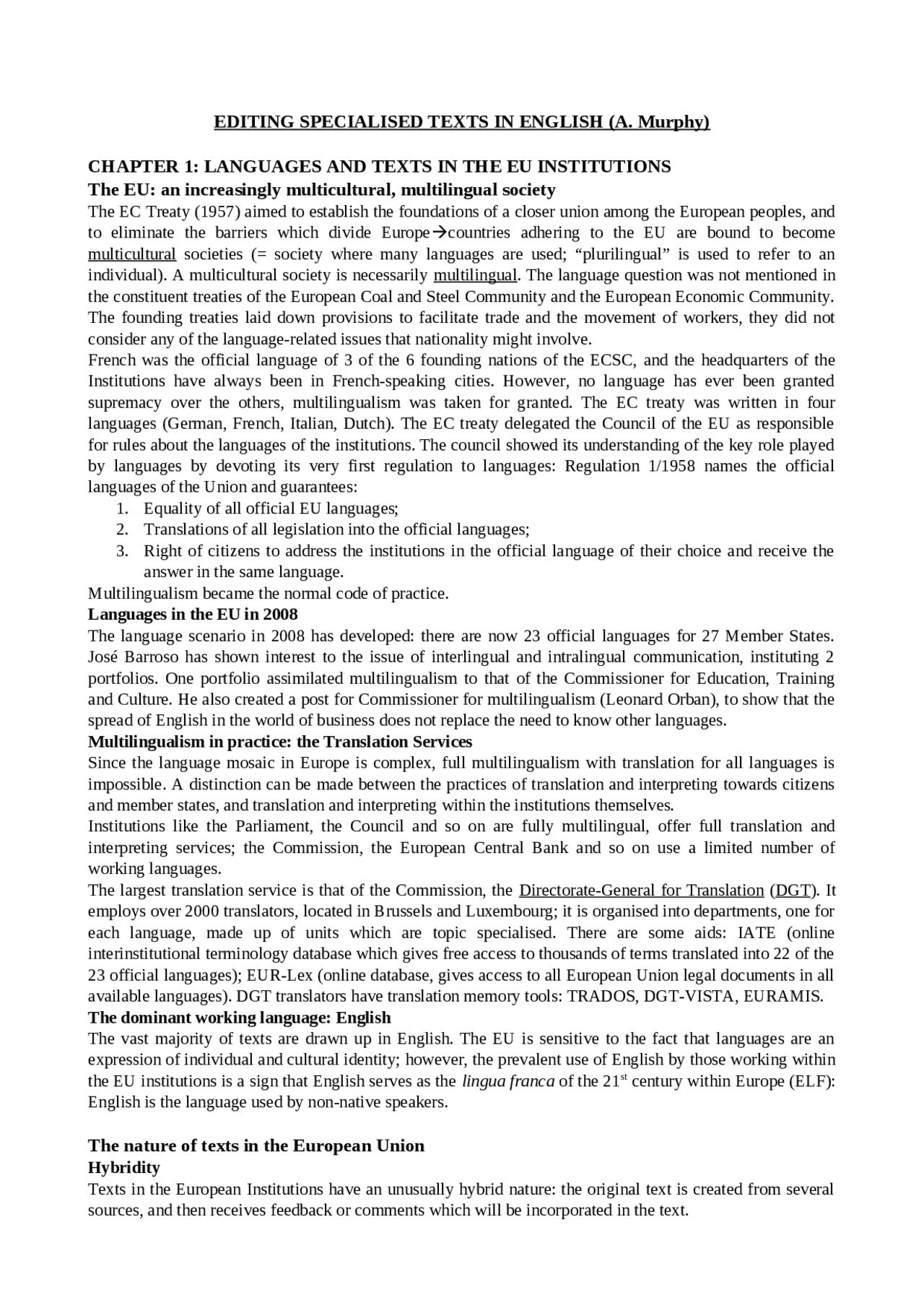 Editing Specialised Texts In English Docsity