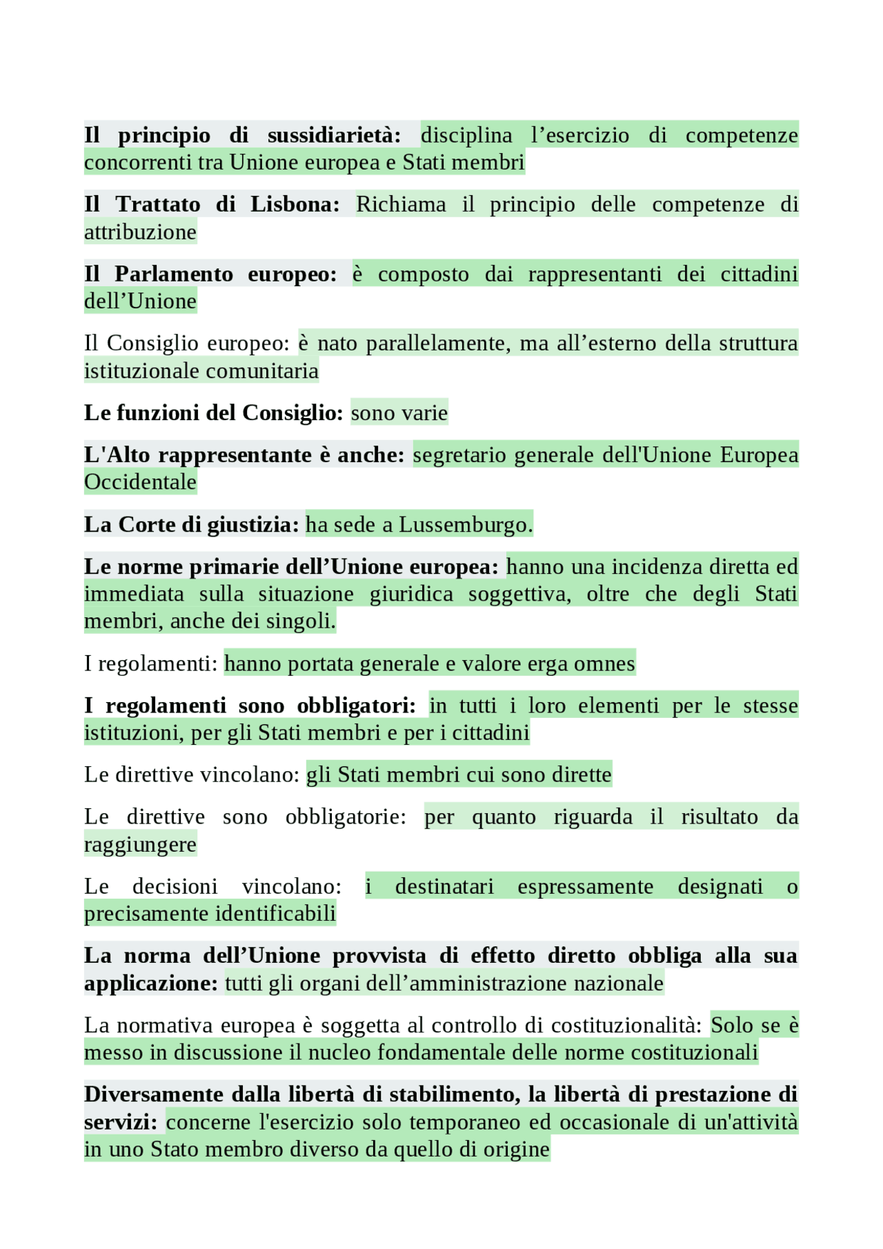 Unipegaso - Diritto comunitario - Docsity