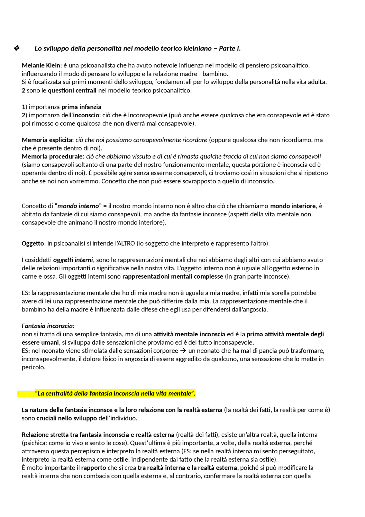 Teorie Psicoanalitiche Kleiniane E Servizio Sociale Docsity
