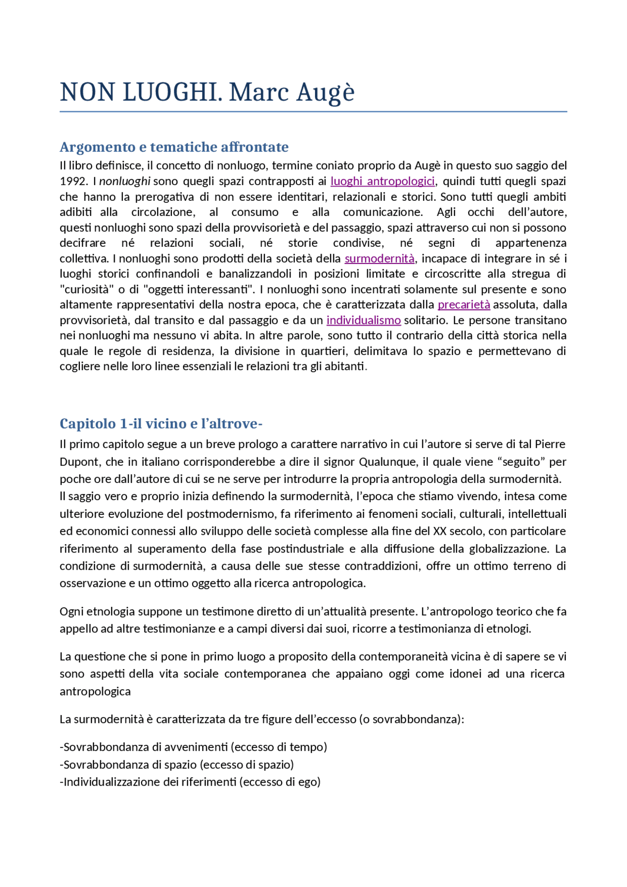 Non Luoghi Marc Augè Docsity
