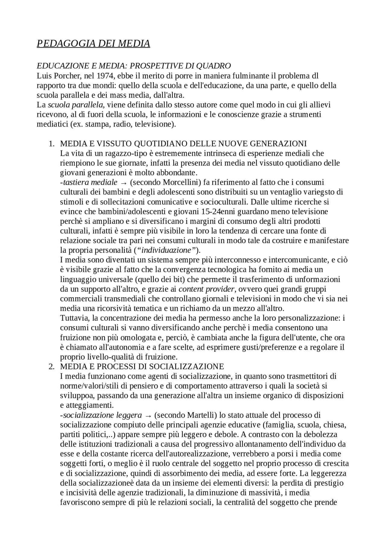 Pedagogia Dei Media Docsity