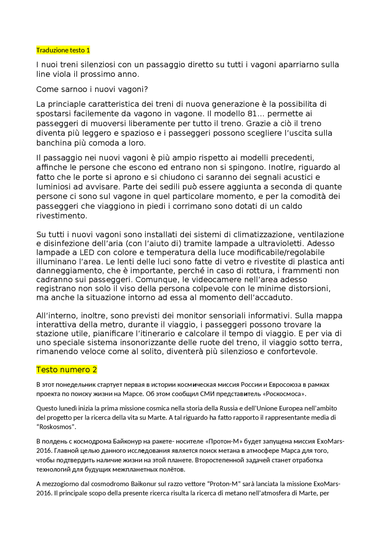 Testi Tradotti Lingua Russa 1 Docsity