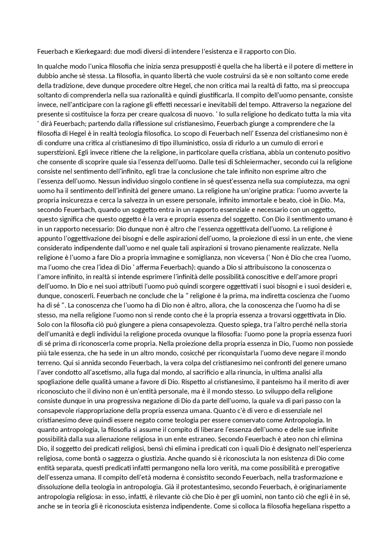 Feuerbach E Kierkegaard Docsity