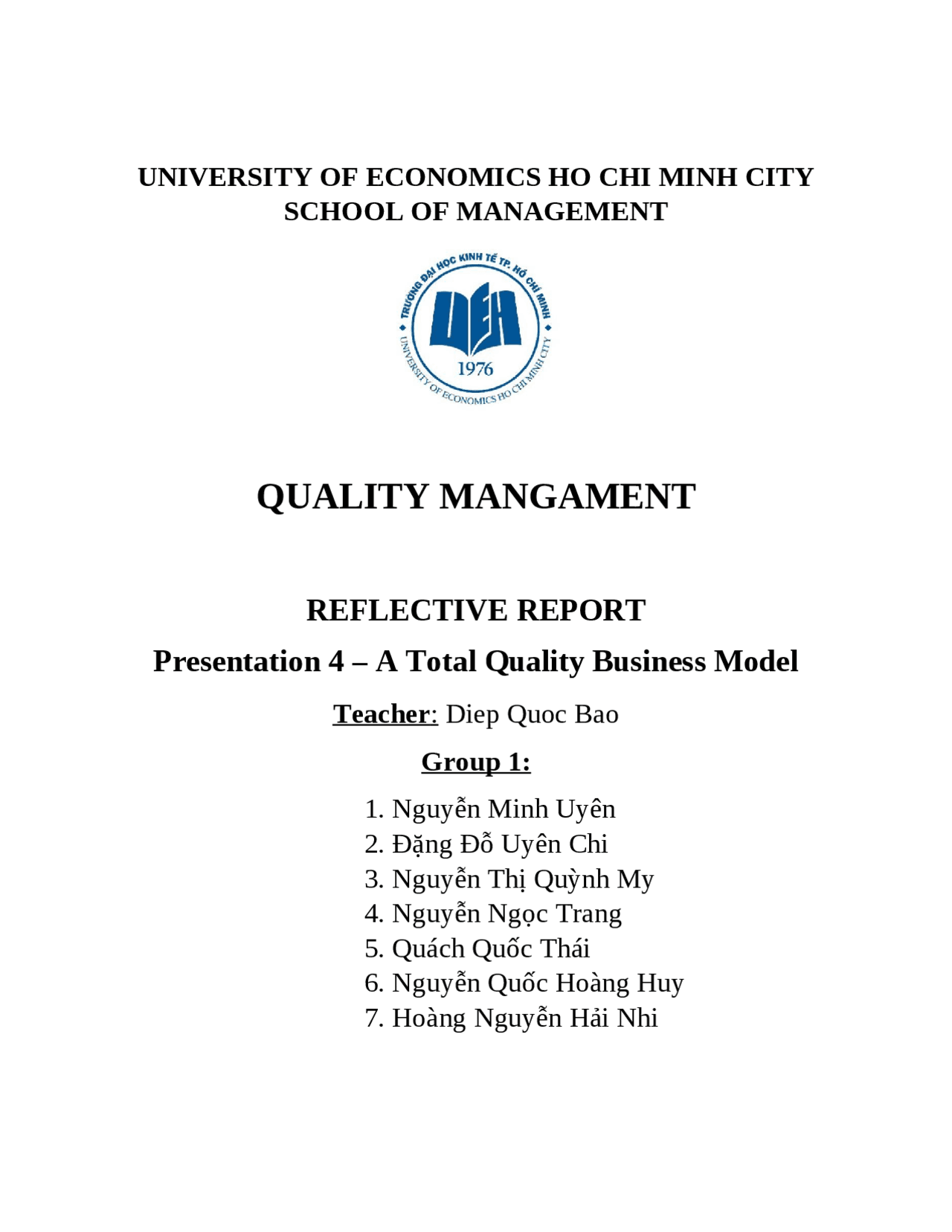 A Total Quality Business Model | Reflective Report | Assignments ...